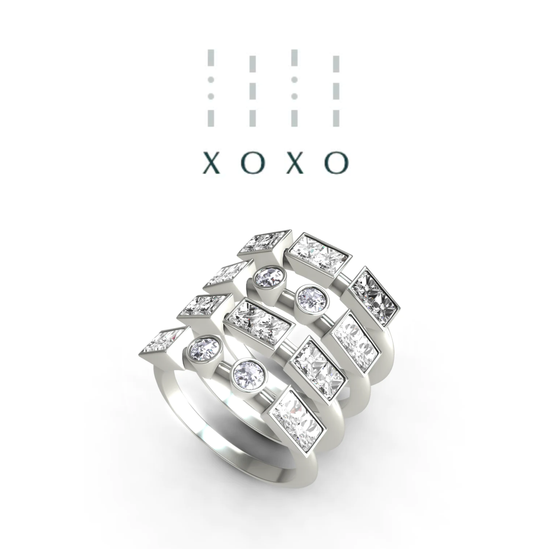 “XOXO” Amanti Rings - Platinum | Morse Code Diamond Rings – codebyEdge